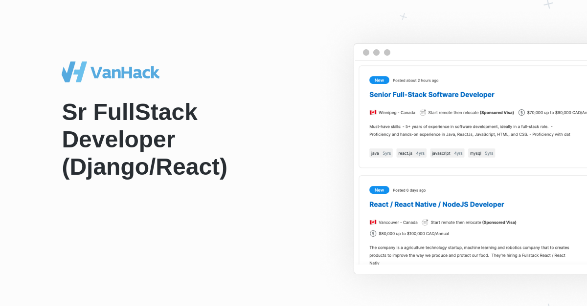 Sr FullStack Developer (Django/React) - VanHack